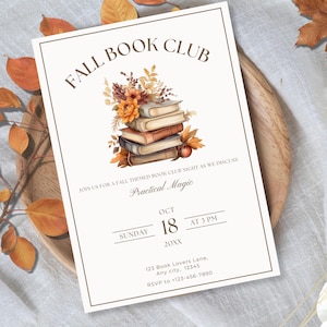 Editable Fall Book Club Invitation | Cozy Printable Invitation | Book ...