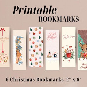 Set of 6 Christmas Bookmark, Printable Holiday Bookmarks, Cute ...