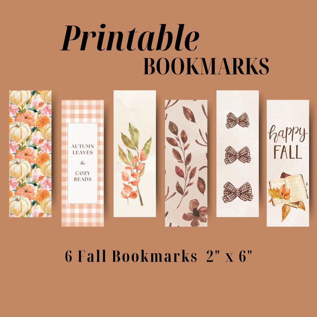 Set of 6 Autumn Printable Bookmarks Fall Leaves Bookmarks Cozy Reads ...