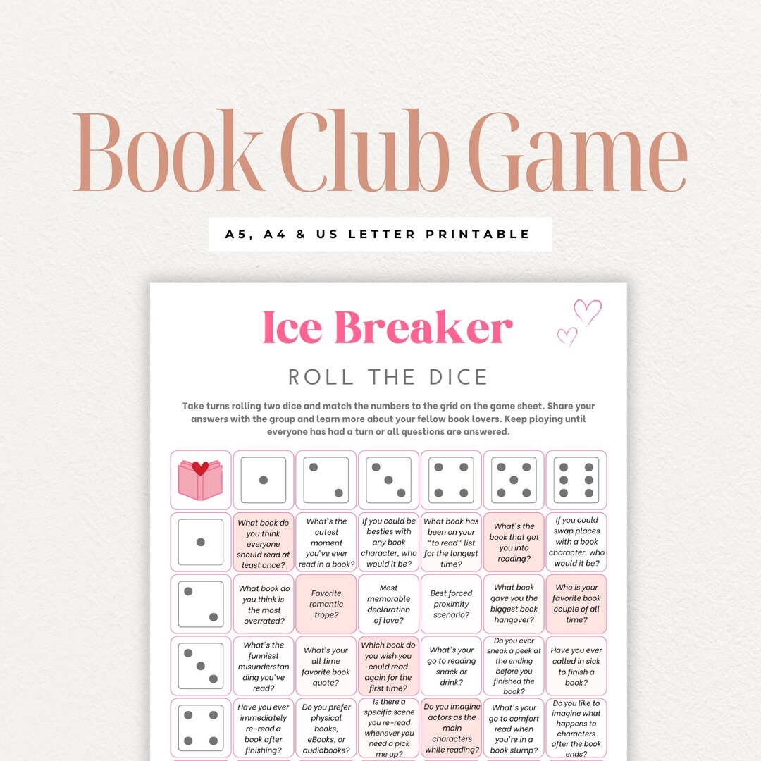 Romance Book Club Ice Breaker Game, Roll the Dice Book Discussion ...