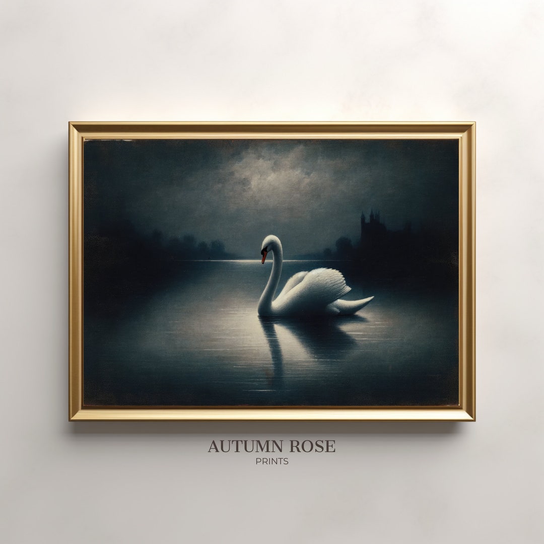 Vintage Swan Lake Digital Print Dark Academia Gothic Castle & Mystical ...