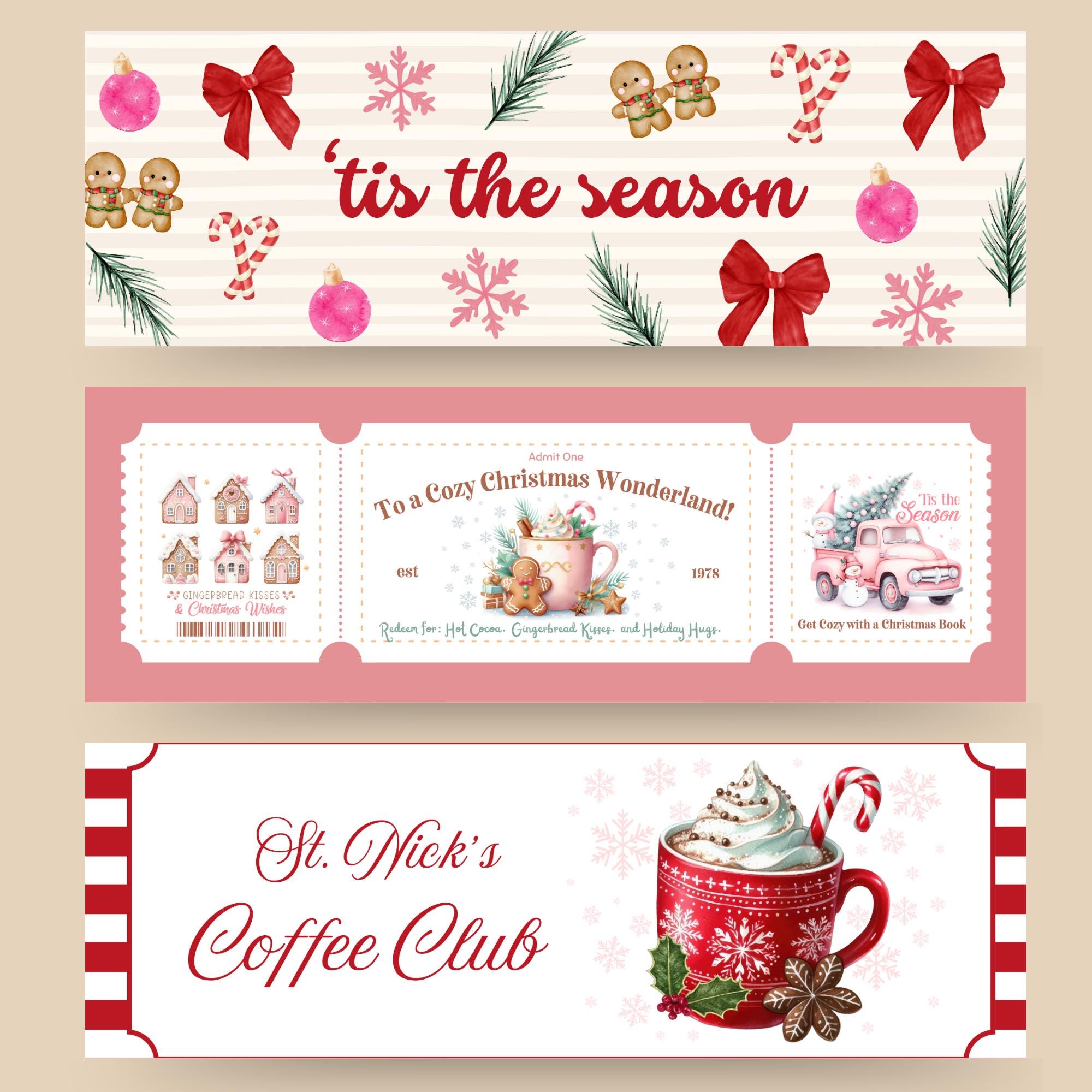 Set of 3 Cozy Christmas Printable Bookmarks | Hot Cocoa & Gingerbread ...