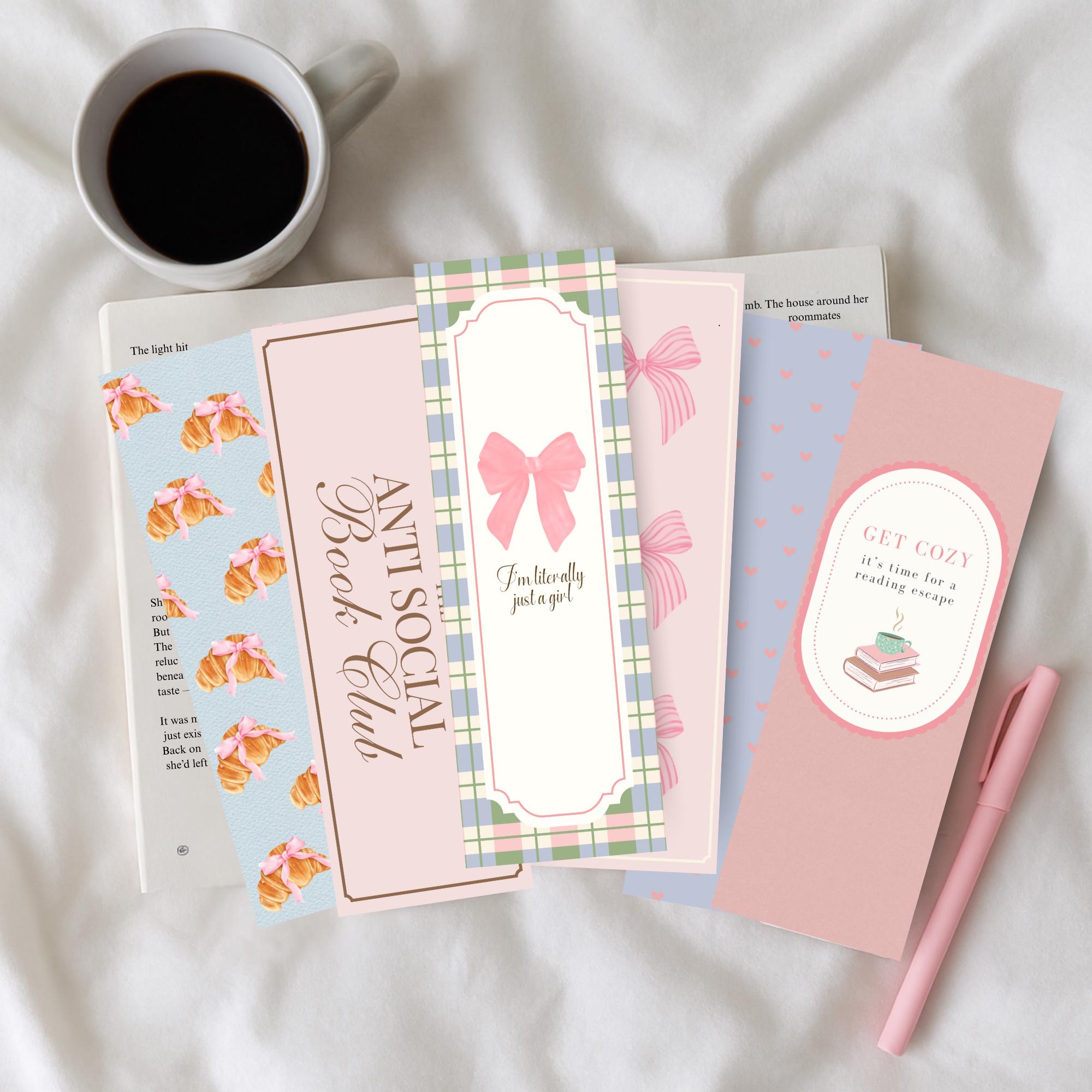 Set of 6 Coquette Printable Bookmarks, Cute Pastel, Book Lovers Gifts ...