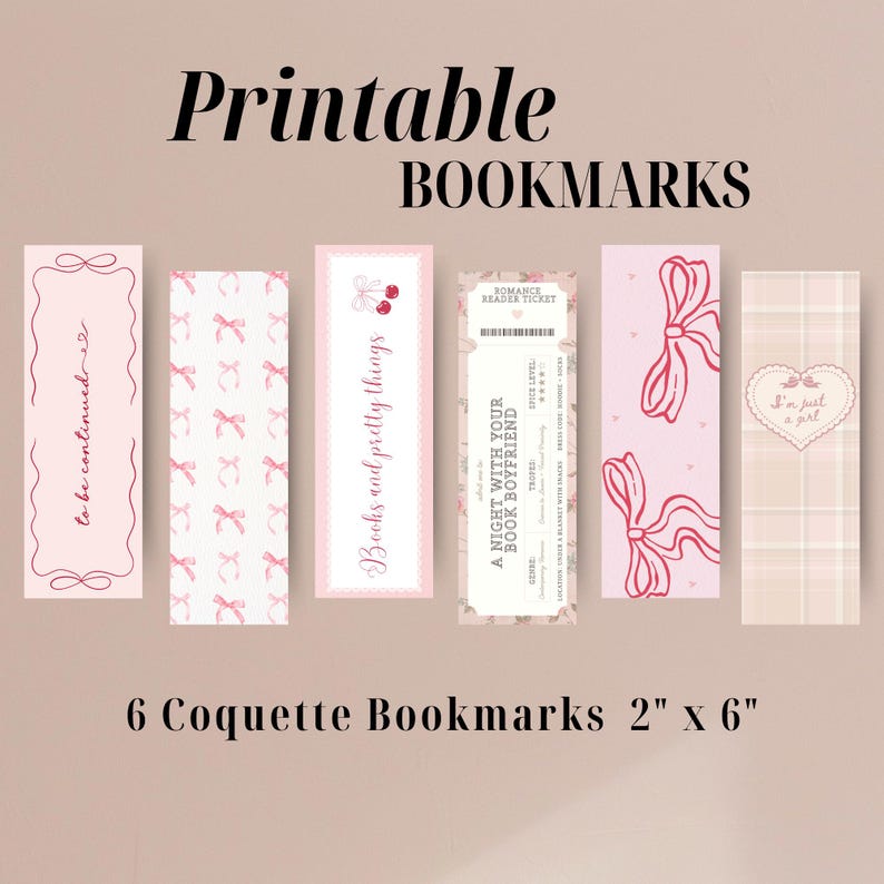 Printable Coquette Bookmarks Set, Romantic Pink Aesthetic, Book Lover ...