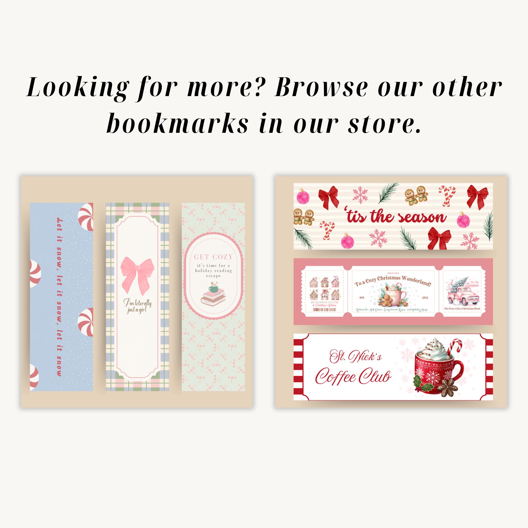 Set of 4 Printable Christmas Bookmark, Pink Aesthetic Book Lover's ...