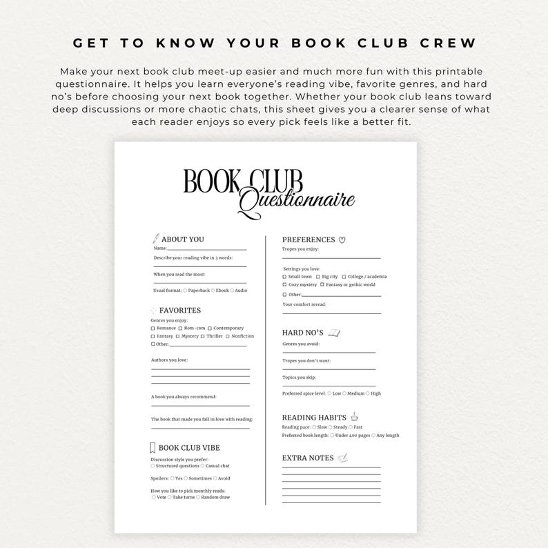 Book Club Questionnaire Canva Template, Reading Preferences Survey ...