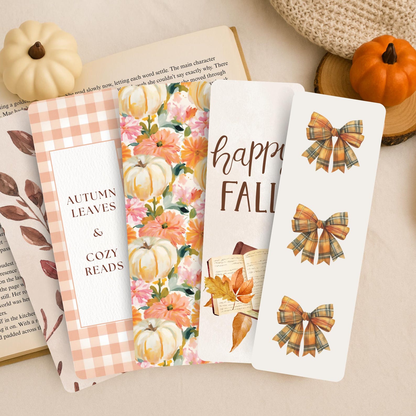Set of 6 Autumn Printable Bookmarks | Fall Leaves Bookmarks | Cozy ...