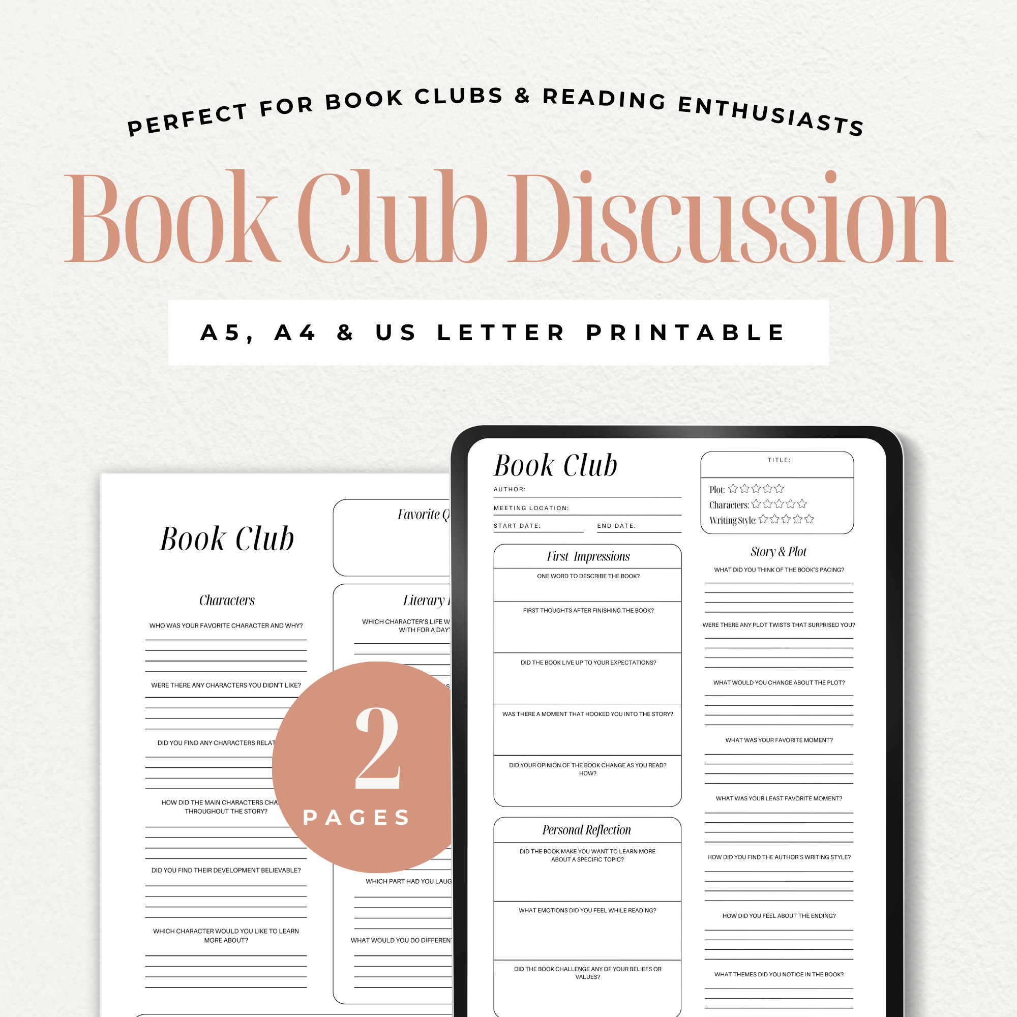 Book Club Questions Printable | Book Review Printable | Book Review and ...