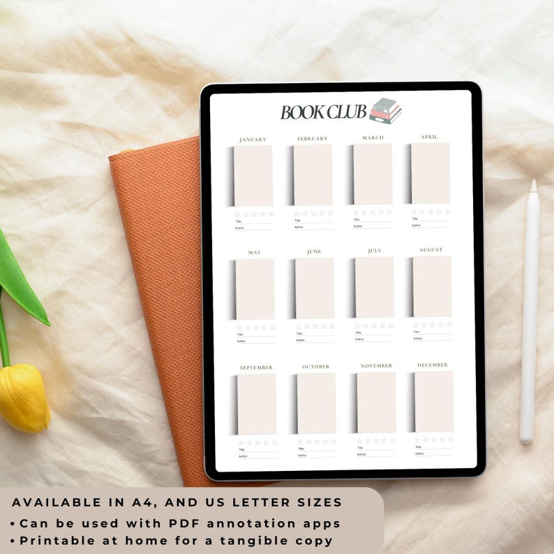 Book Club Reading Tracker Printable | Book of the Month Yearly Log ...