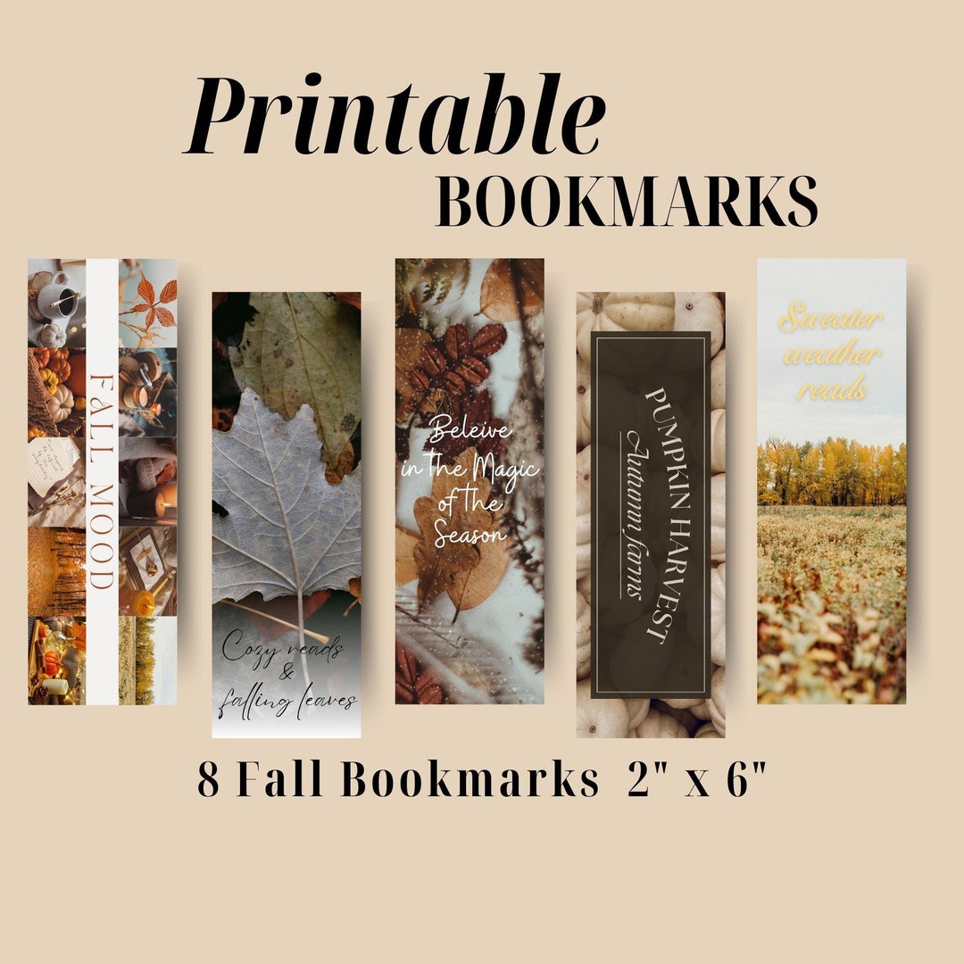 Set of 8 Fall Printable Bookmarks Digital Download Book Lovers Gifts ...