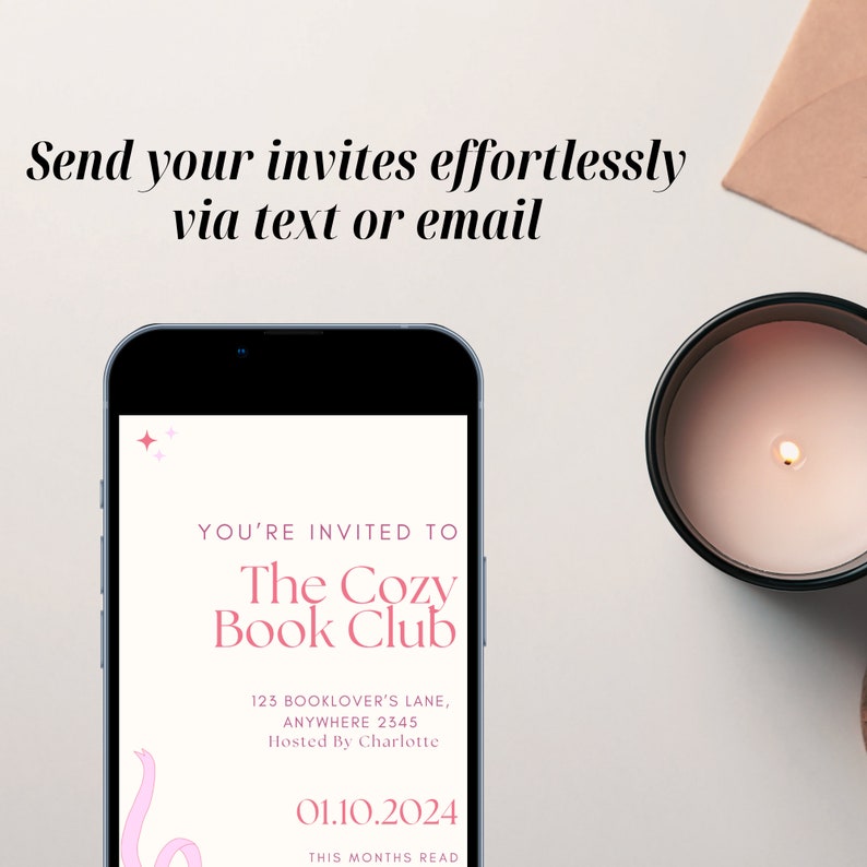 Editable Book Club Invite | Pink Coquette | Bow | Editable Canva ...