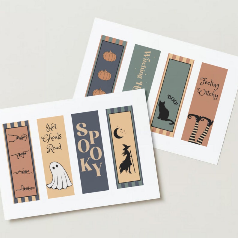 Set of 8 Halloween Bookmarks | Spooky & Witchy Designs | Horror Lovers ...