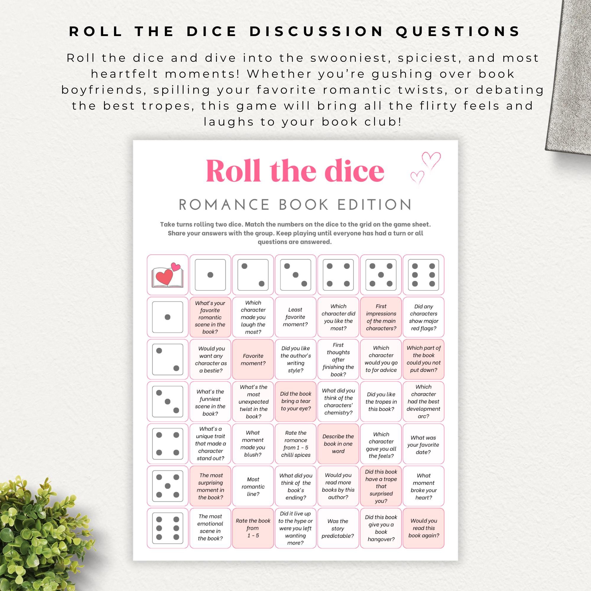 Romance Book Club Bundle | Printable Ice Breaker | Roll the Dice Games ...