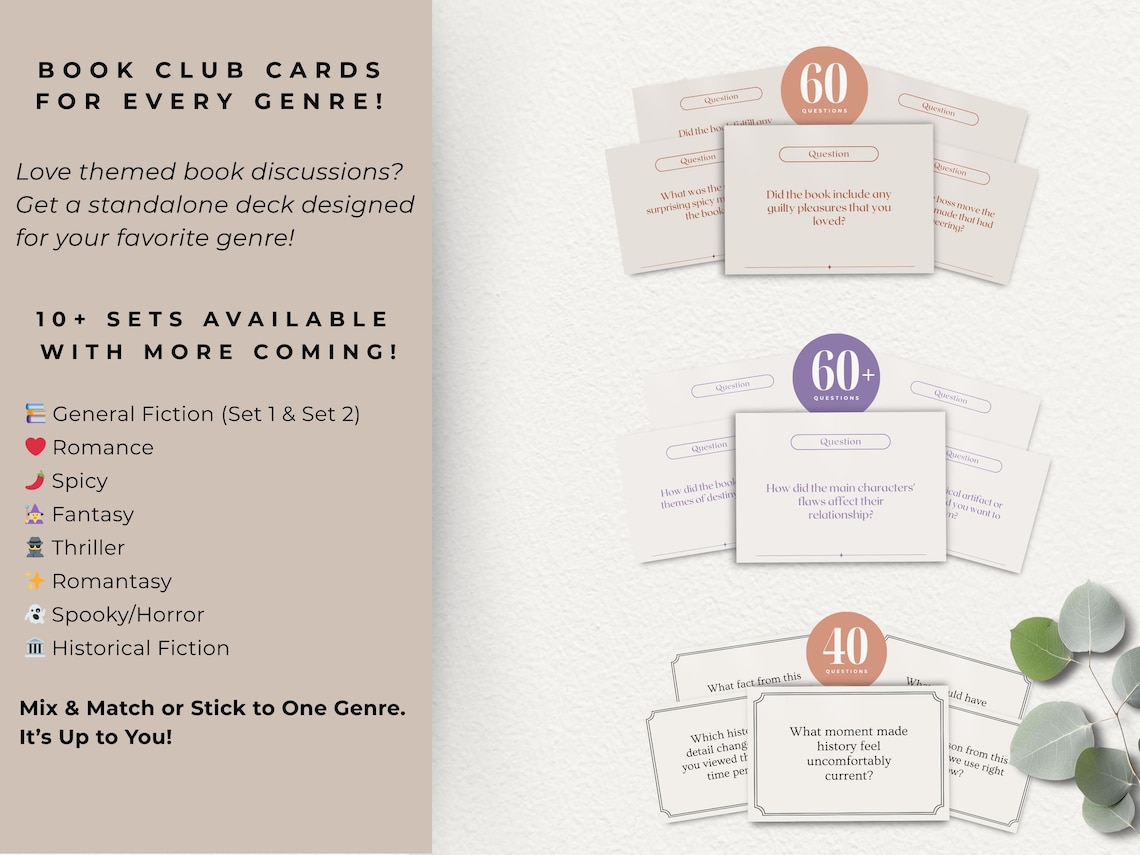 Fiction Book Club Discussion Cards | Fun Printable Questions | Digital ...