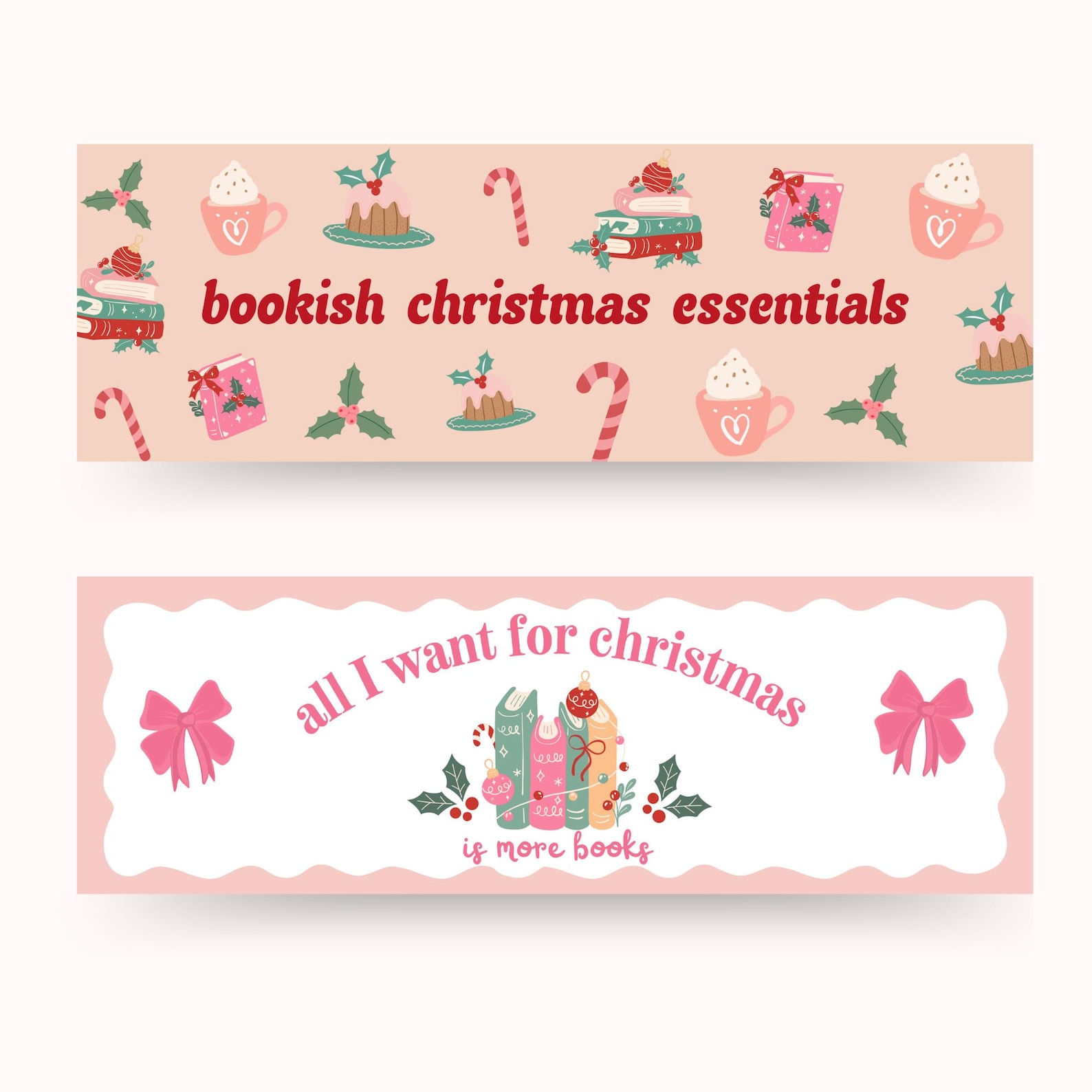 Set of 4 Printable Christmas Bookmark, Pink Aesthetic Book Lover's ...