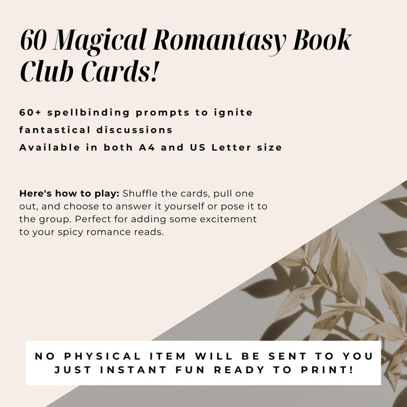 60 Romantasy Book Club Cards | Printable Fantasy Romance Discussion ...
