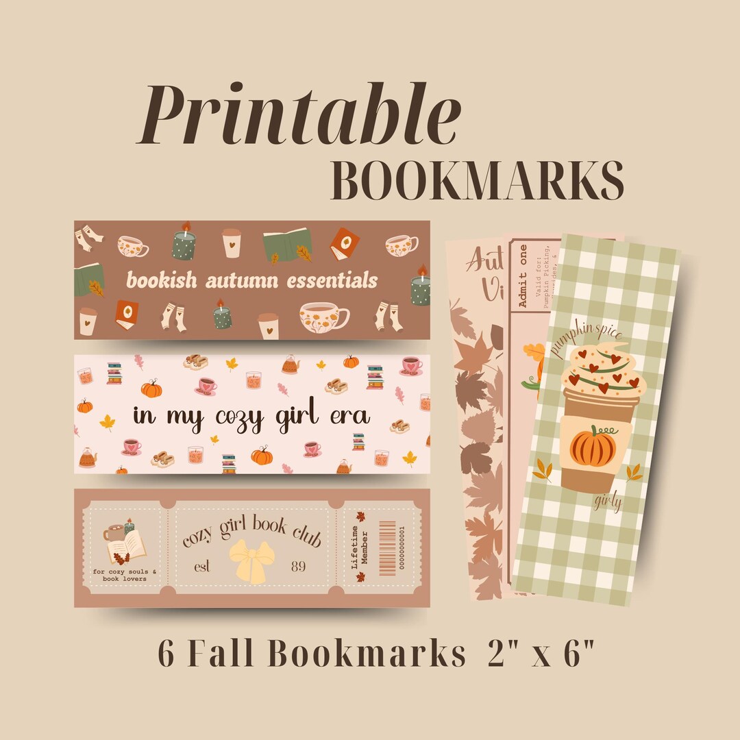 Set of 6 Cozy Fall Printable Bookmarks, Book Lovers Gifts, Autumn ...