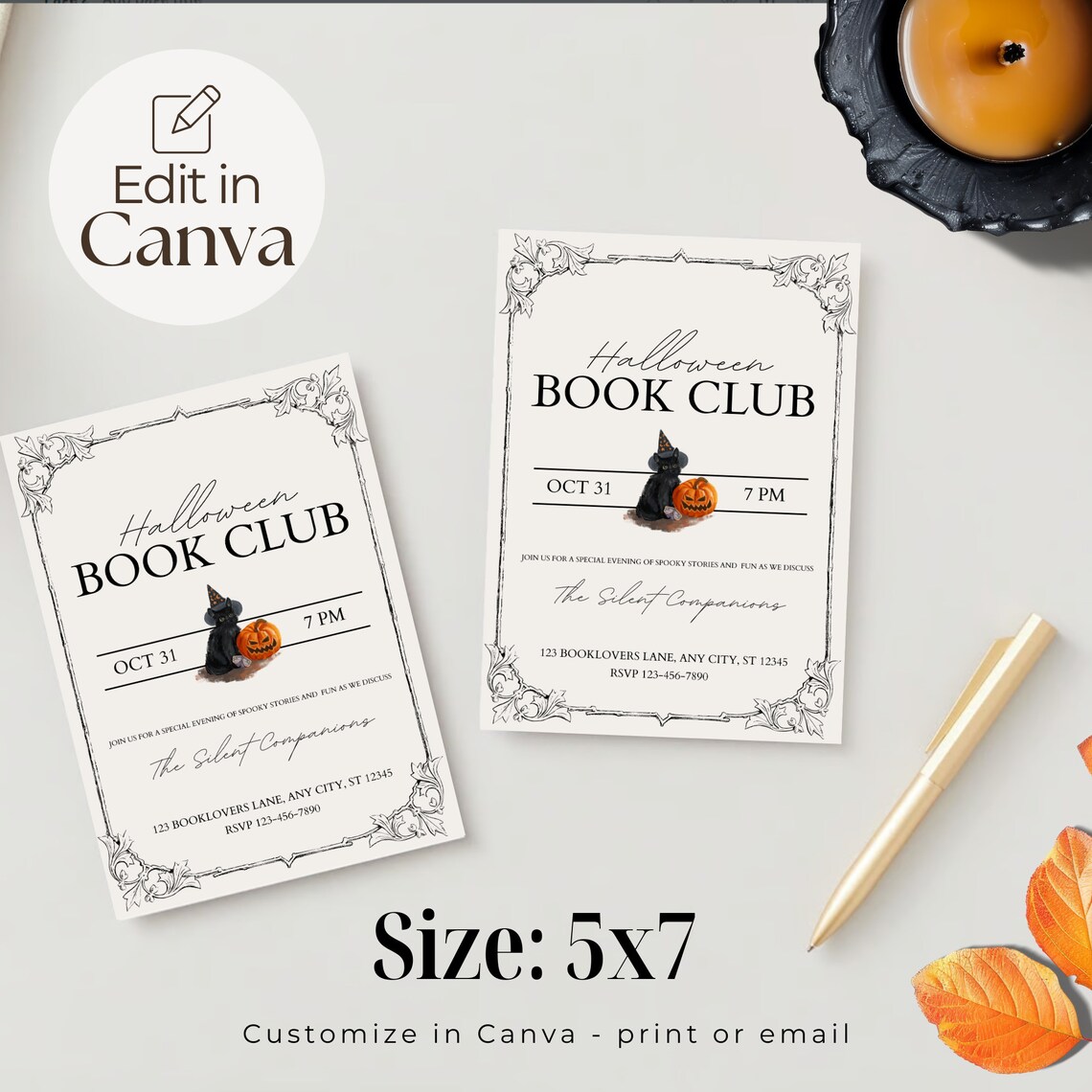 Editable Halloween Book Club Invitation | Cozy Book Club | Printable ...