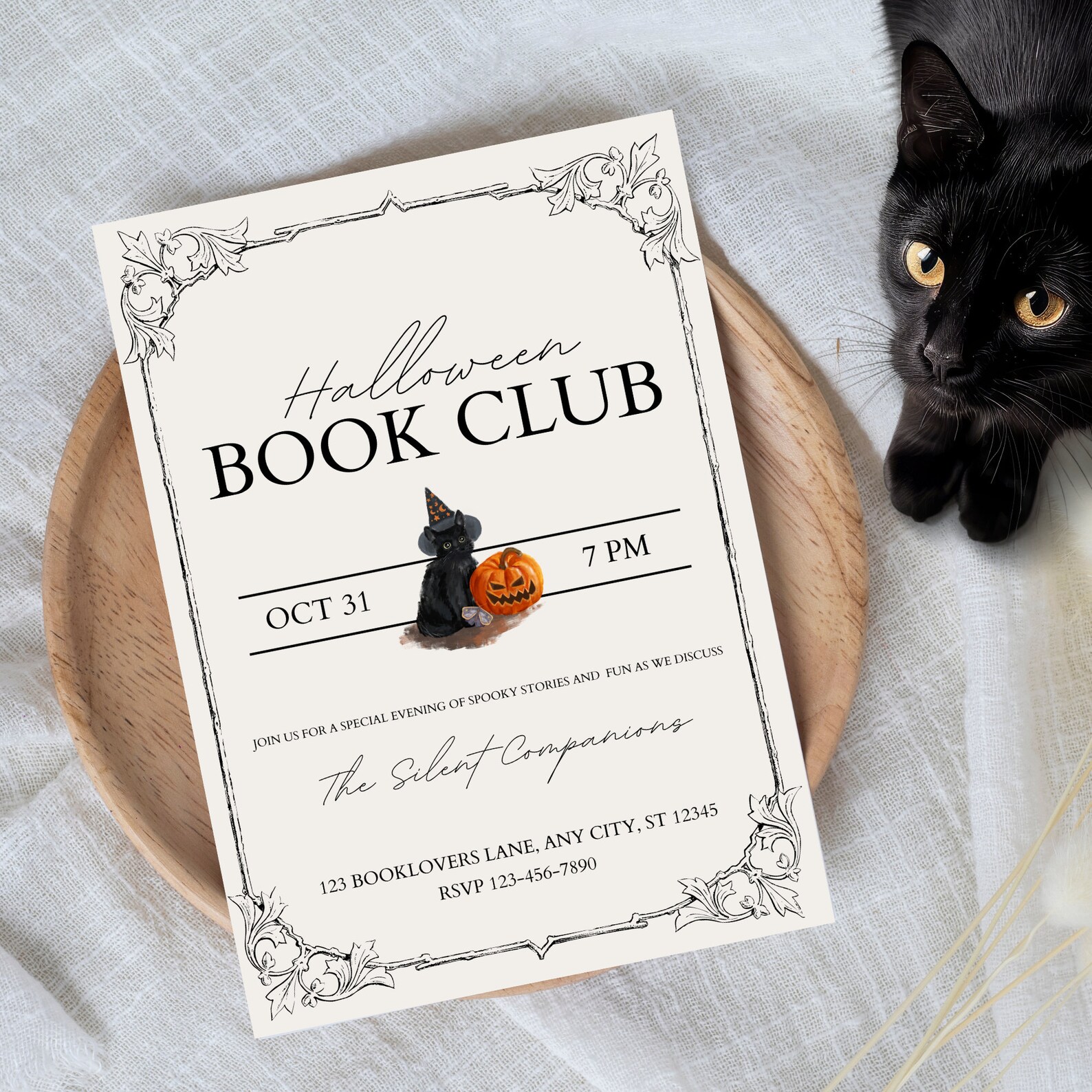 Editable Halloween Book Club Invitation | Cozy Book Club | Printable ...