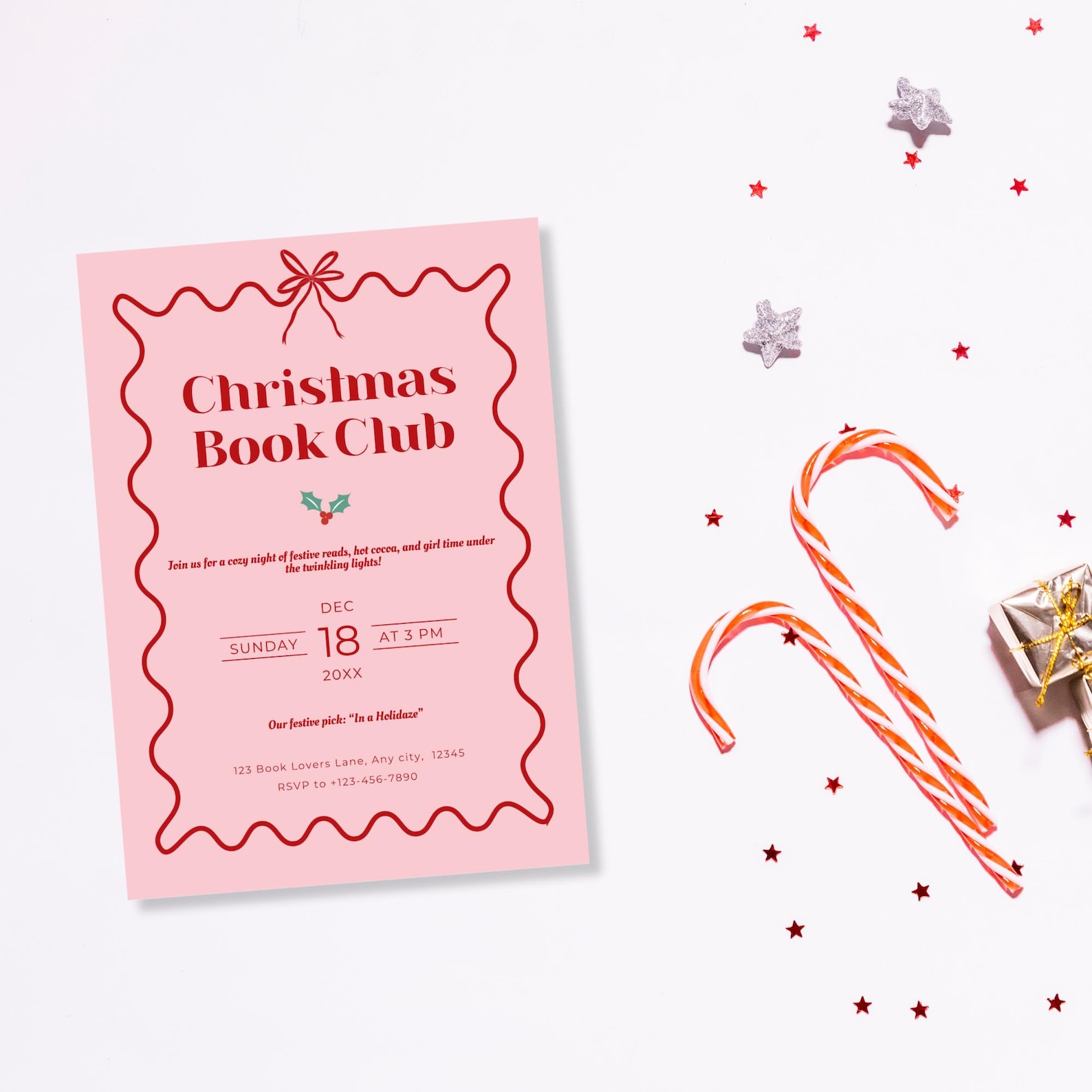 Editable Christmas Book Club Invitation | Cute Printable Invitation ...