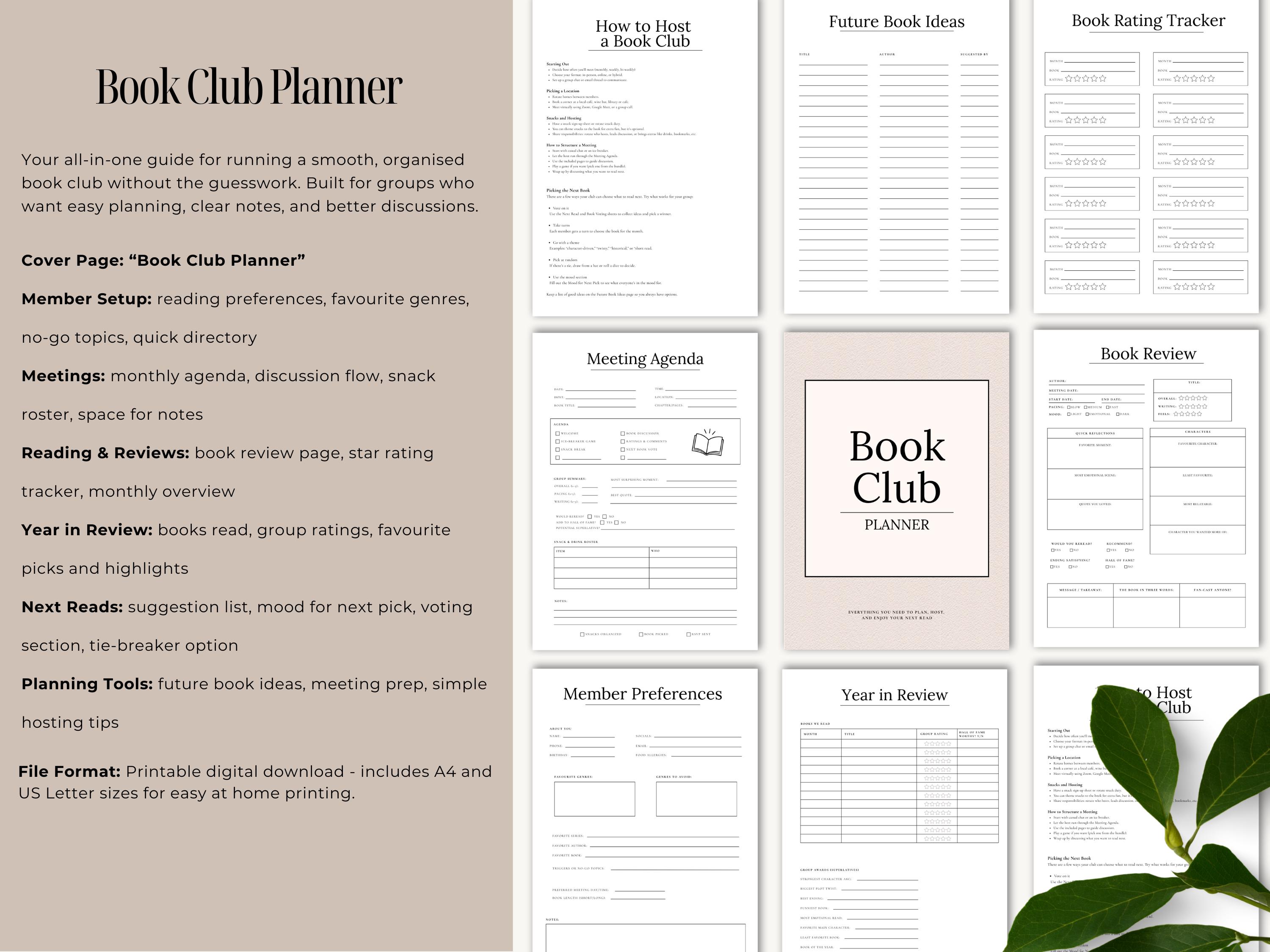 Book Club Planner Printable Bundle, Reading Group Worksheets ...