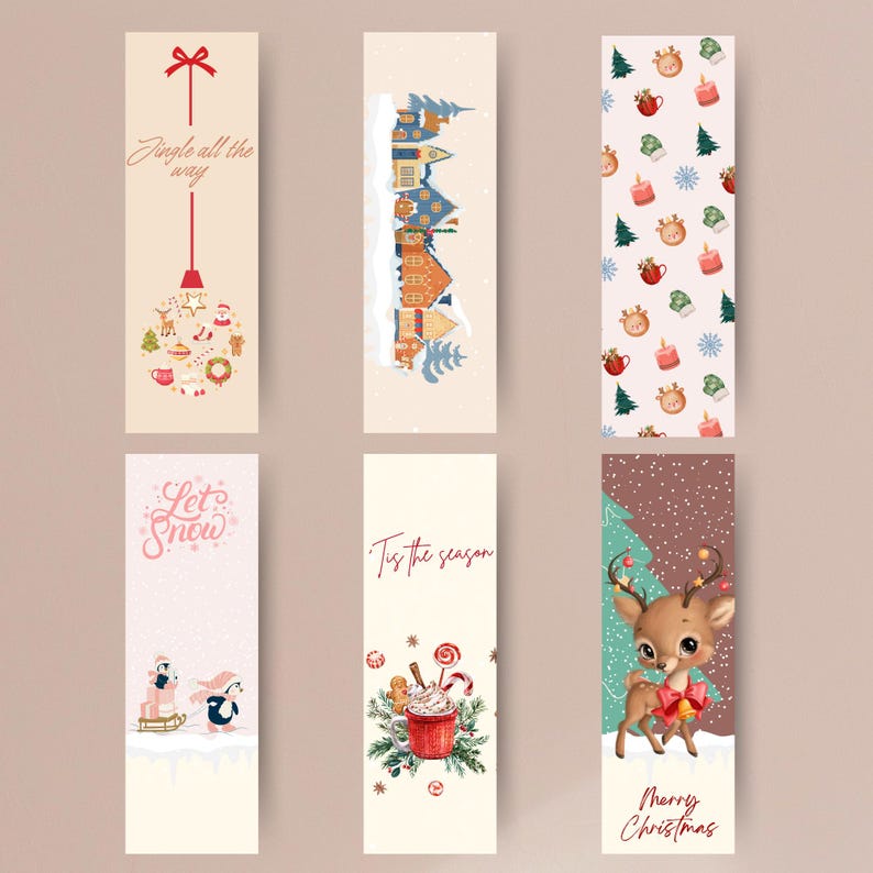 Set of 6 Christmas Bookmark, Printable Holiday Bookmarks, Cute ...