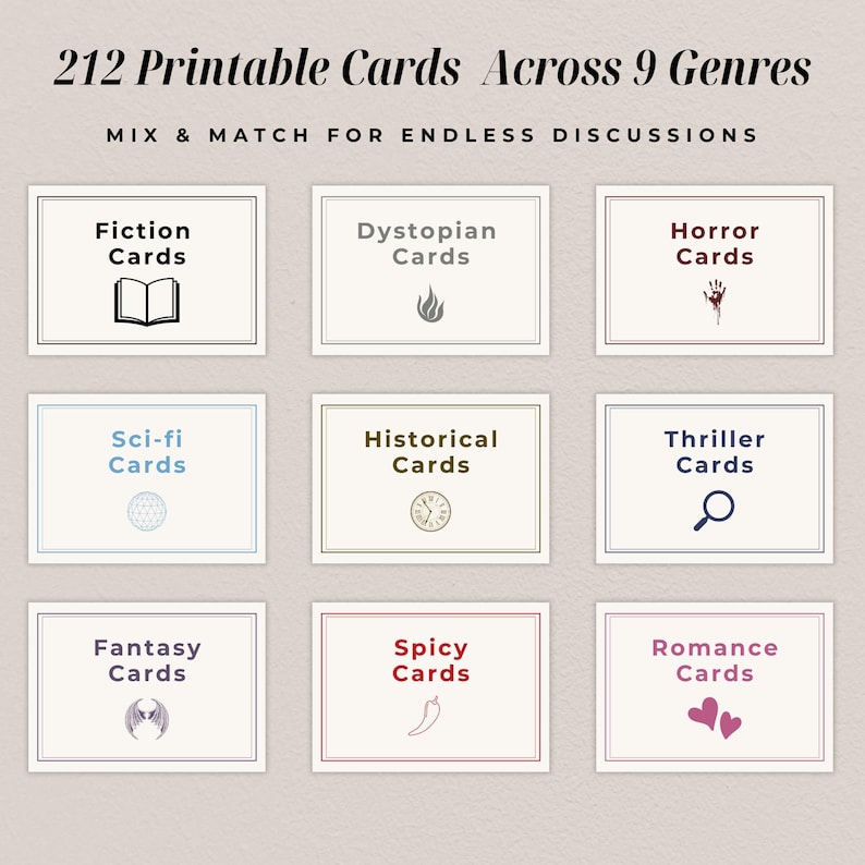 212 Book Club Discussion Cards, Fun Printable Questions, Book Club ...