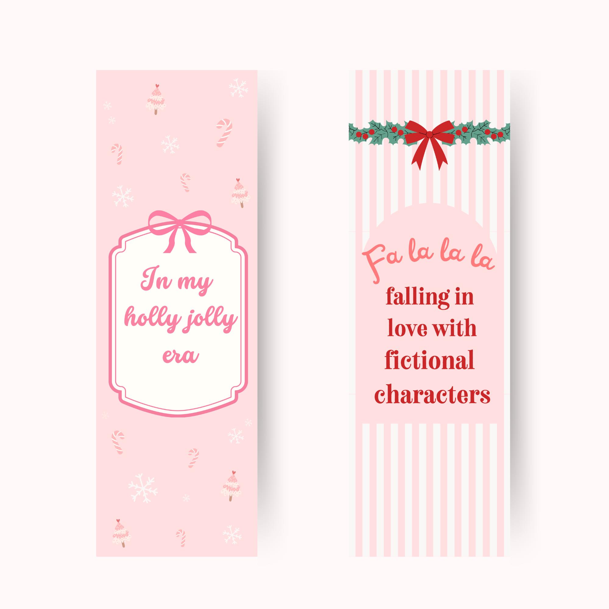 Set of 4 Printable Christmas Bookmark, Pink Aesthetic Book Lover's ...