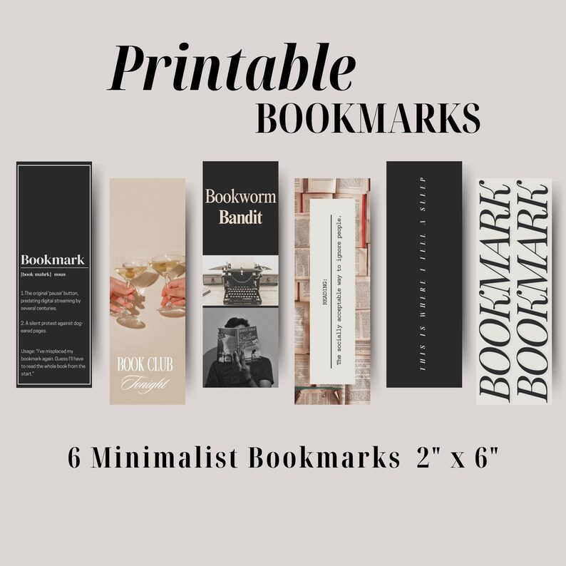 Set of 6 Minimalist Modern Vintage Bookmarks | Printable Book Lover ...