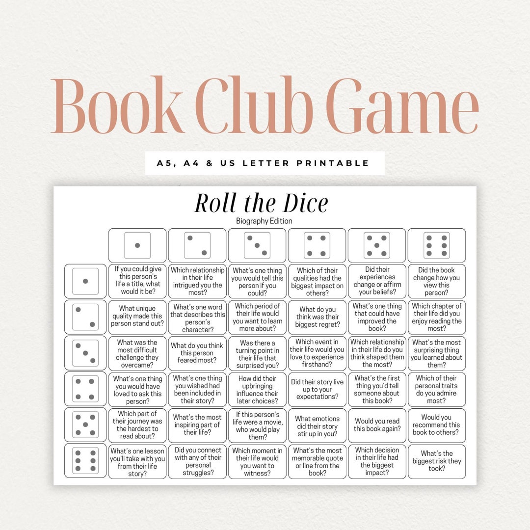 Biography Book Club Game, Roll the Dice Discussion Game, Printable Book ...