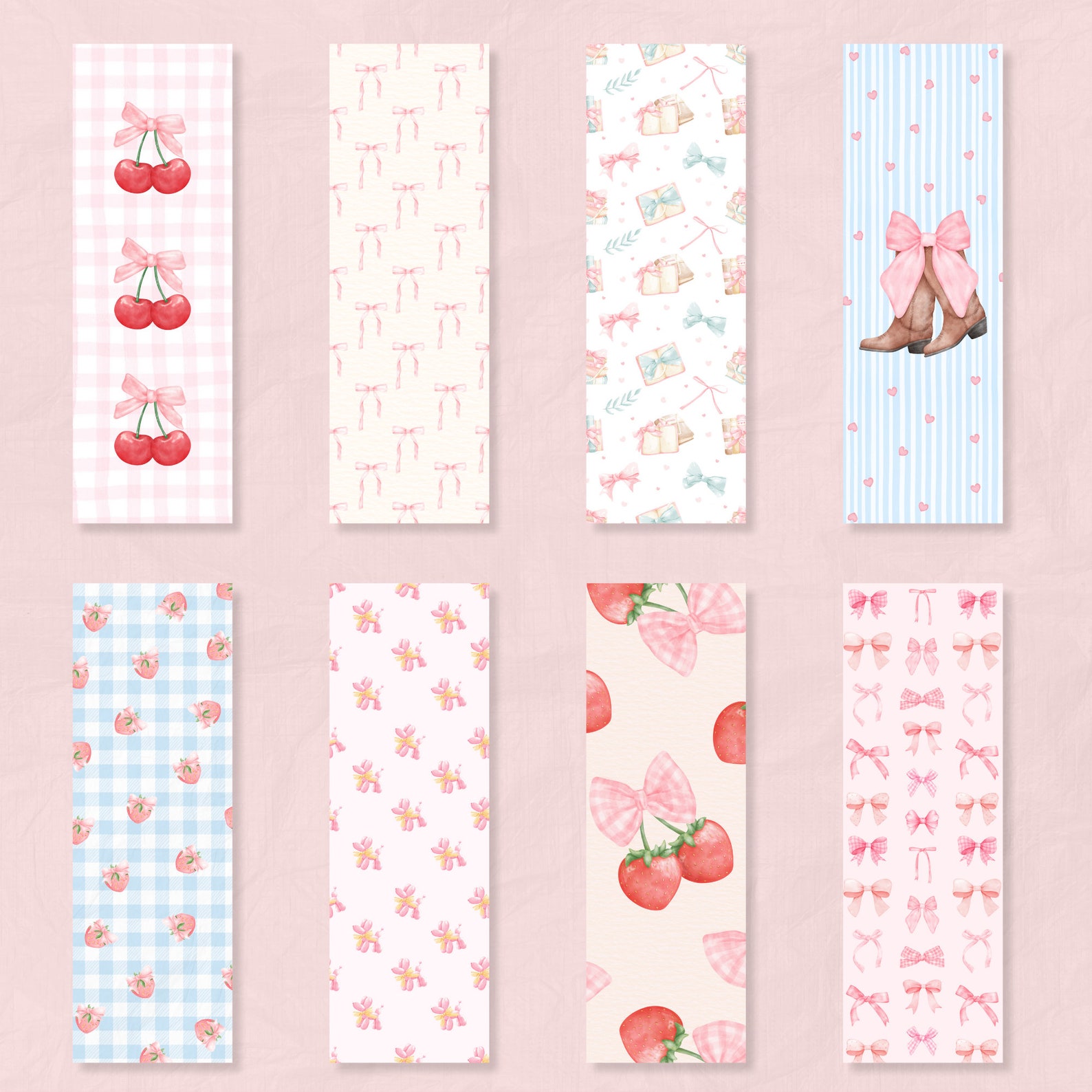 Set of 8 Coquette Printable Bookmarks | Cute Pastel | Digital Download ...