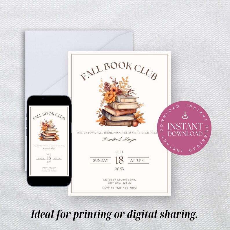 Editable Fall Book Club Invitation | Cozy Printable Invitation | Book ...