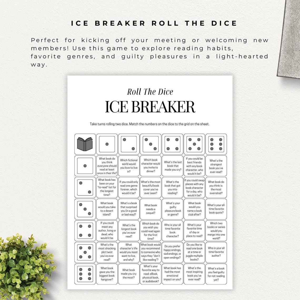 3 Book Club Discussion Questions Printable, Book Review Dice Game, Book ...