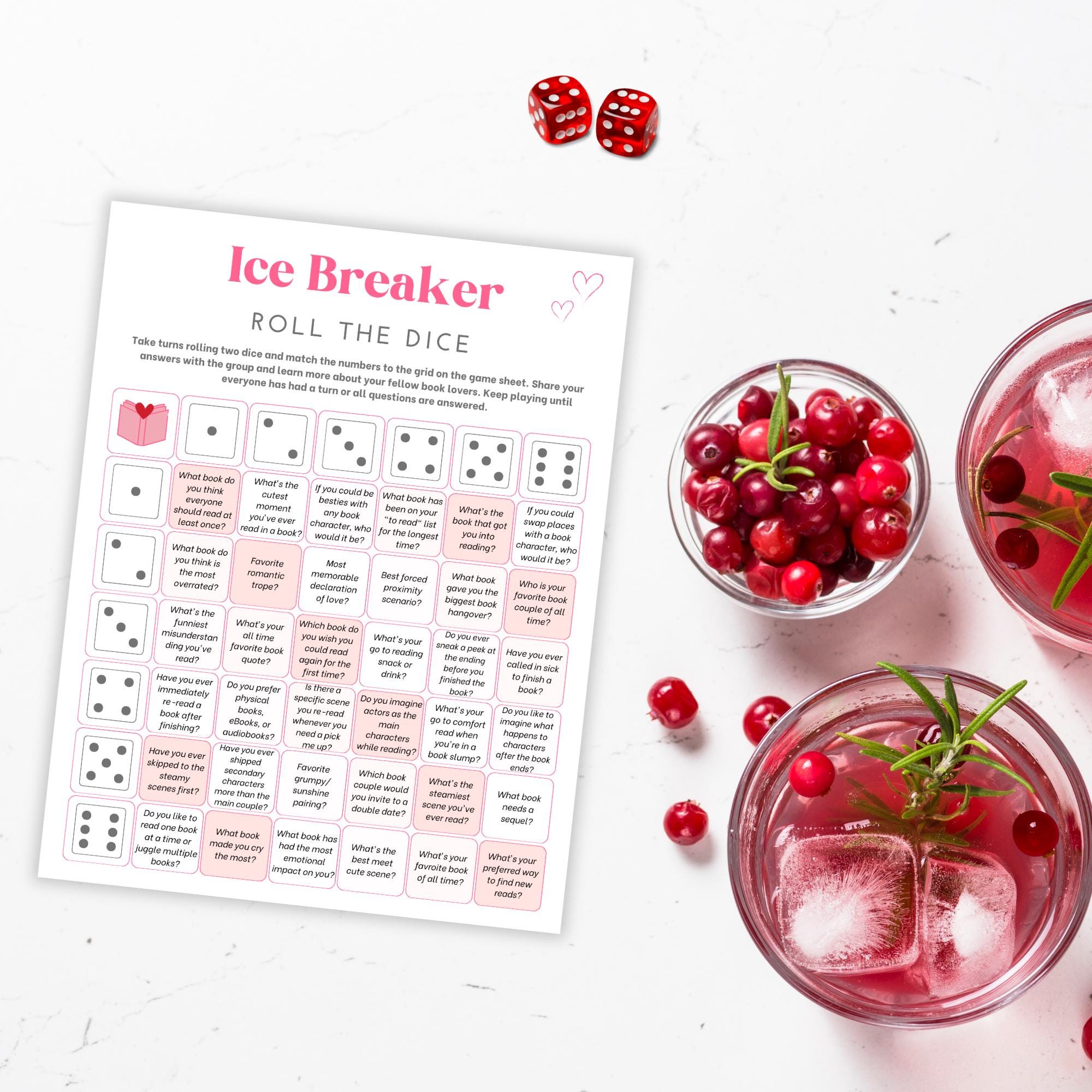 Romance Book Club Ice Breaker Game, Roll the Dice Book Discussion ...