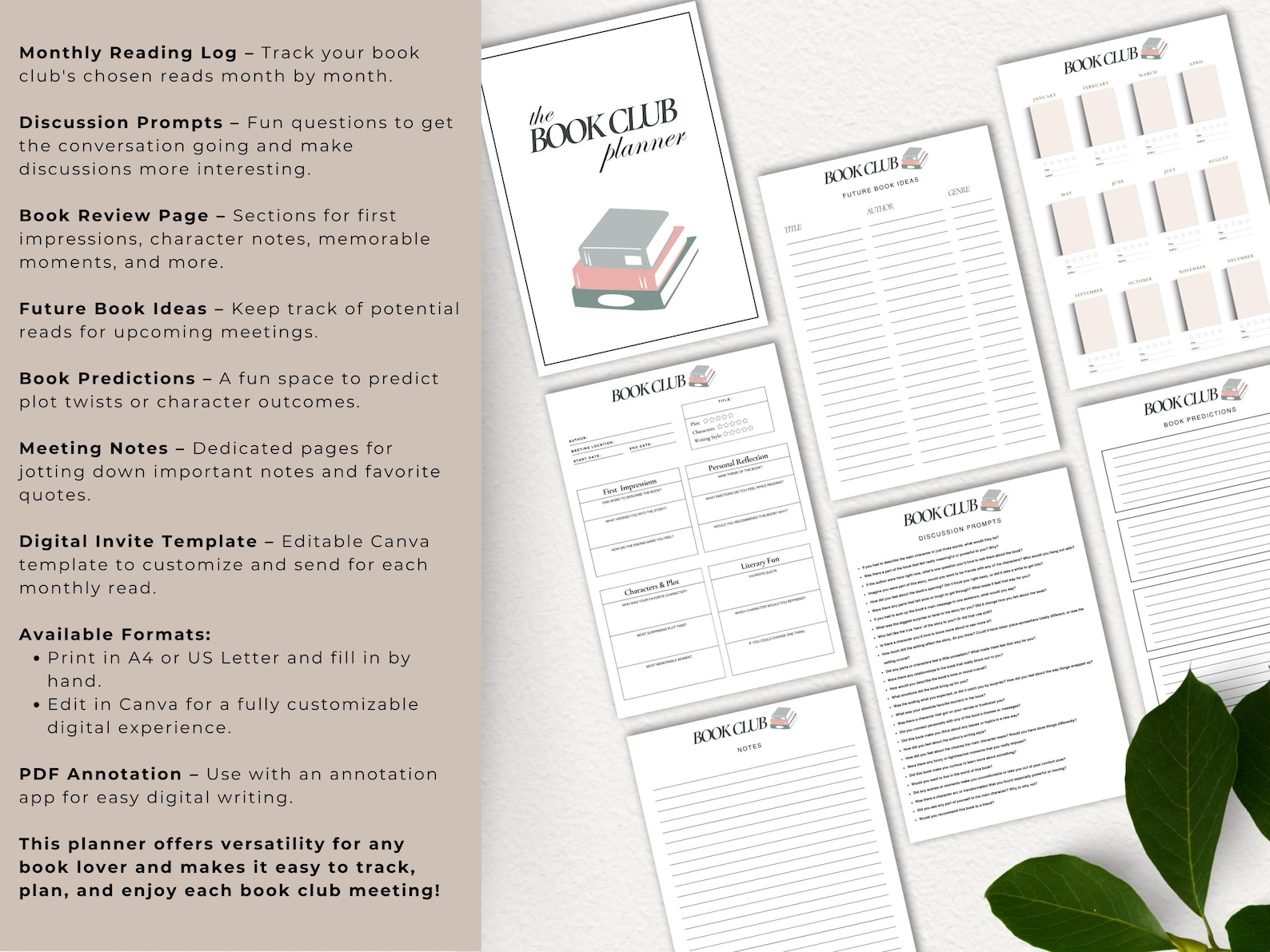 Book Club Planner & Organizer | Printable Book Club Templates | Digital ...