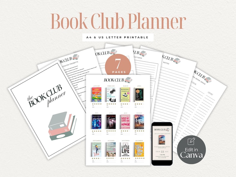 Book Club Planner & Organizer | Printable Book Club Templates | Digital ...