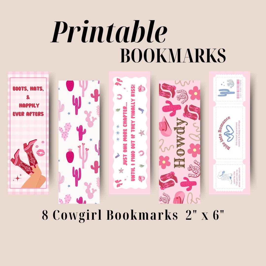 Set of 8 Cowgirl Romance Printable Bookmarks | Pink Aesthetic, Western ...