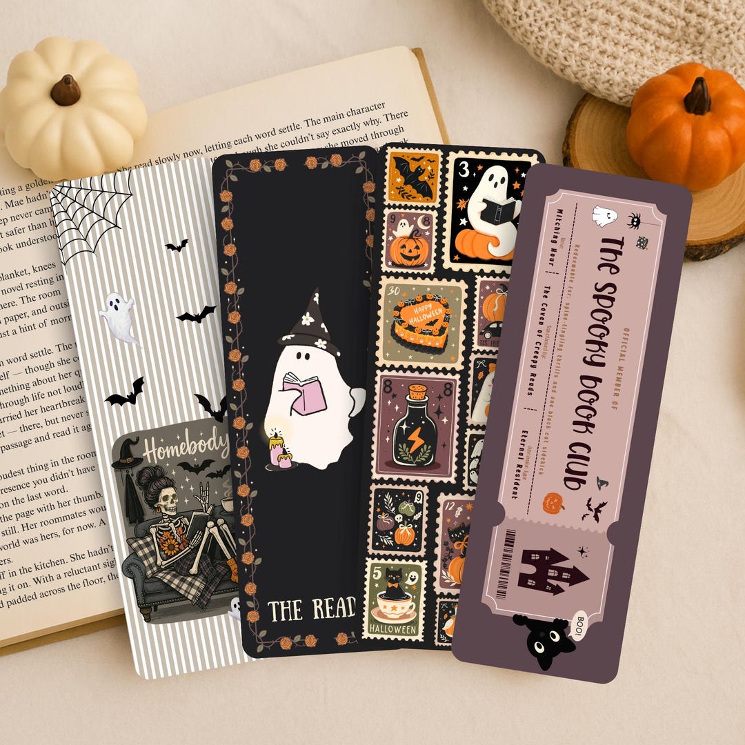 Spooky Halloween Bookmarks Set, Ghost, Skeleton & Pumpkin Bookish ...