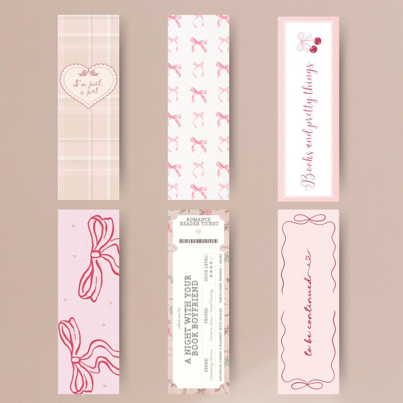 Printable Coquette Bookmarks Set, Romantic Pink Aesthetic, Book Lover ...
