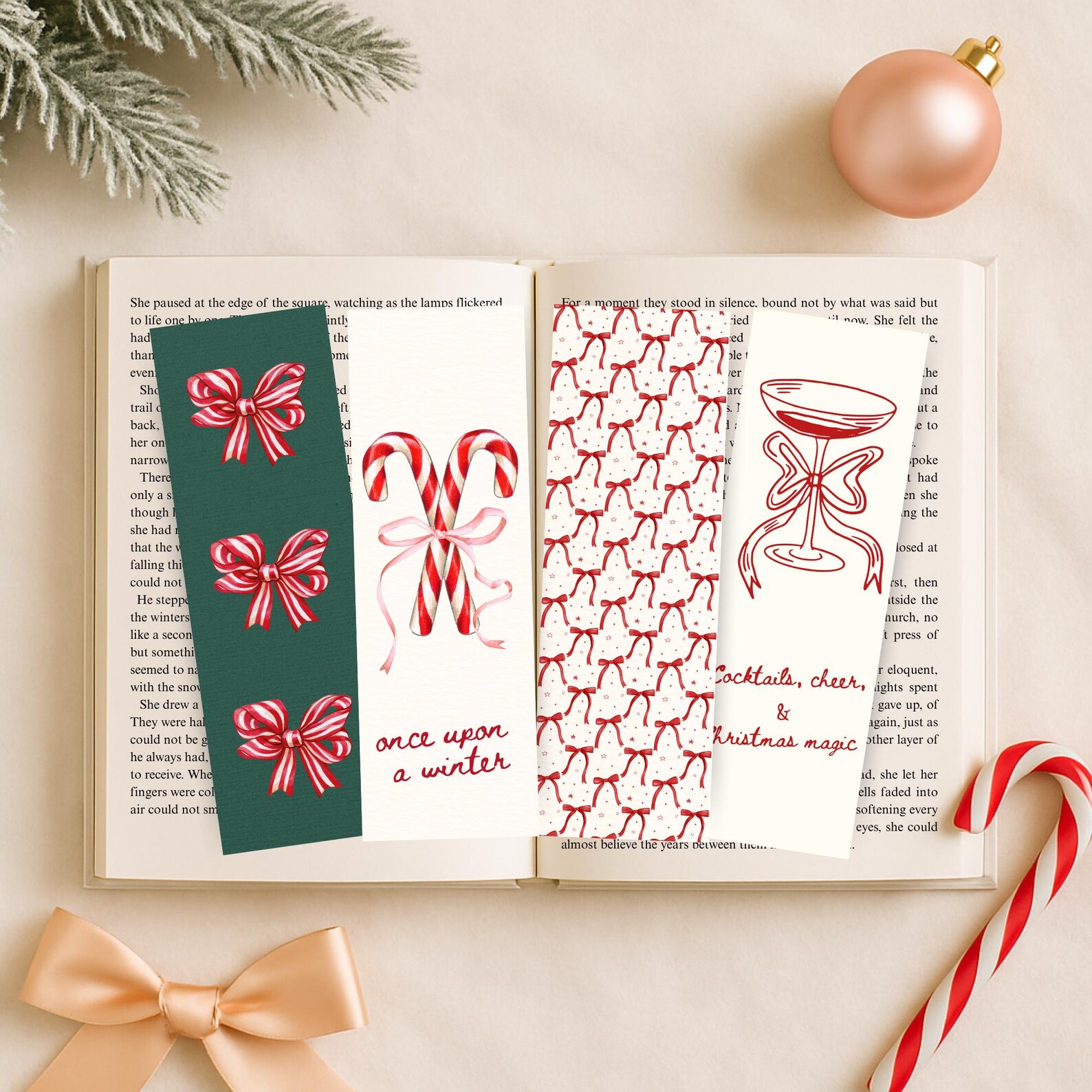 Set of 6 Printable Christmas Bookmark, Book Lover's Holiday Bookmarks ...
