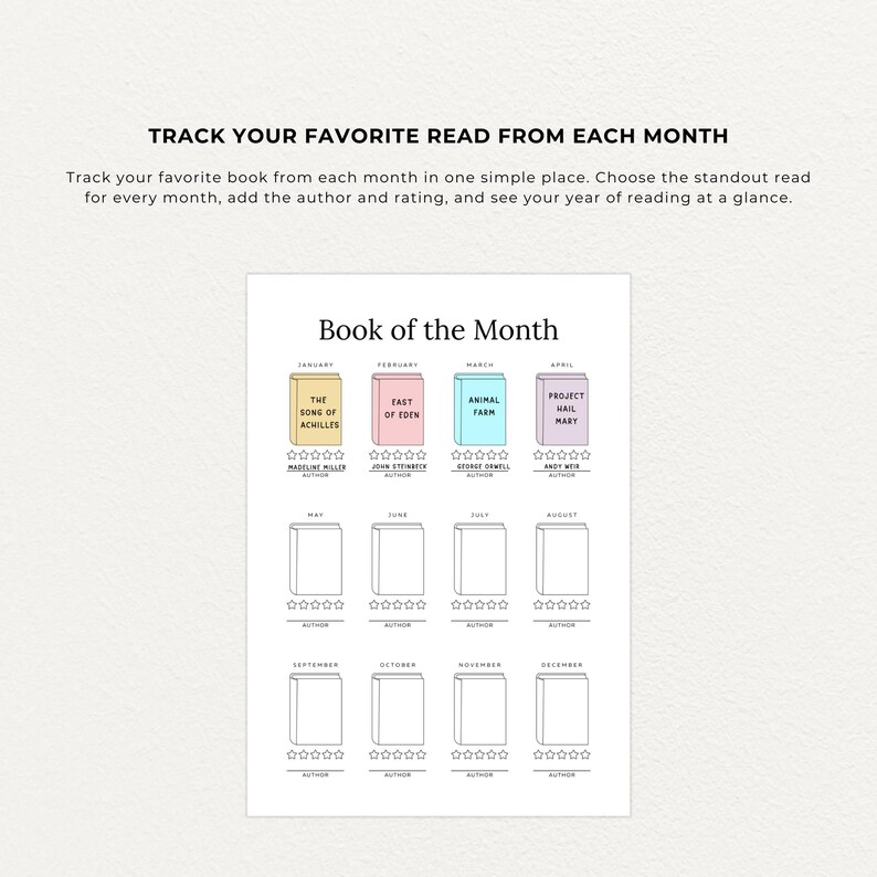 Book of the Month Reading Tracker Printable | Yearly Book Log Page ...