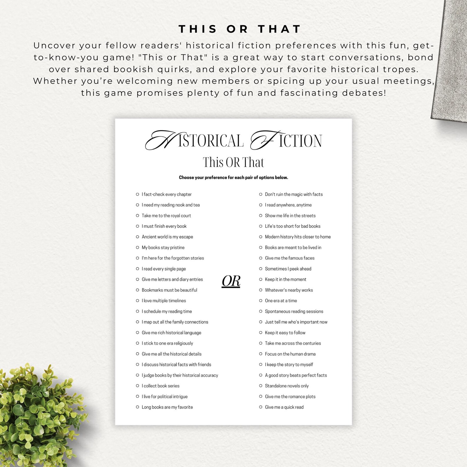 Historical Fiction Book Club Game Bundle, Icebreaker, Roll the Dice ...