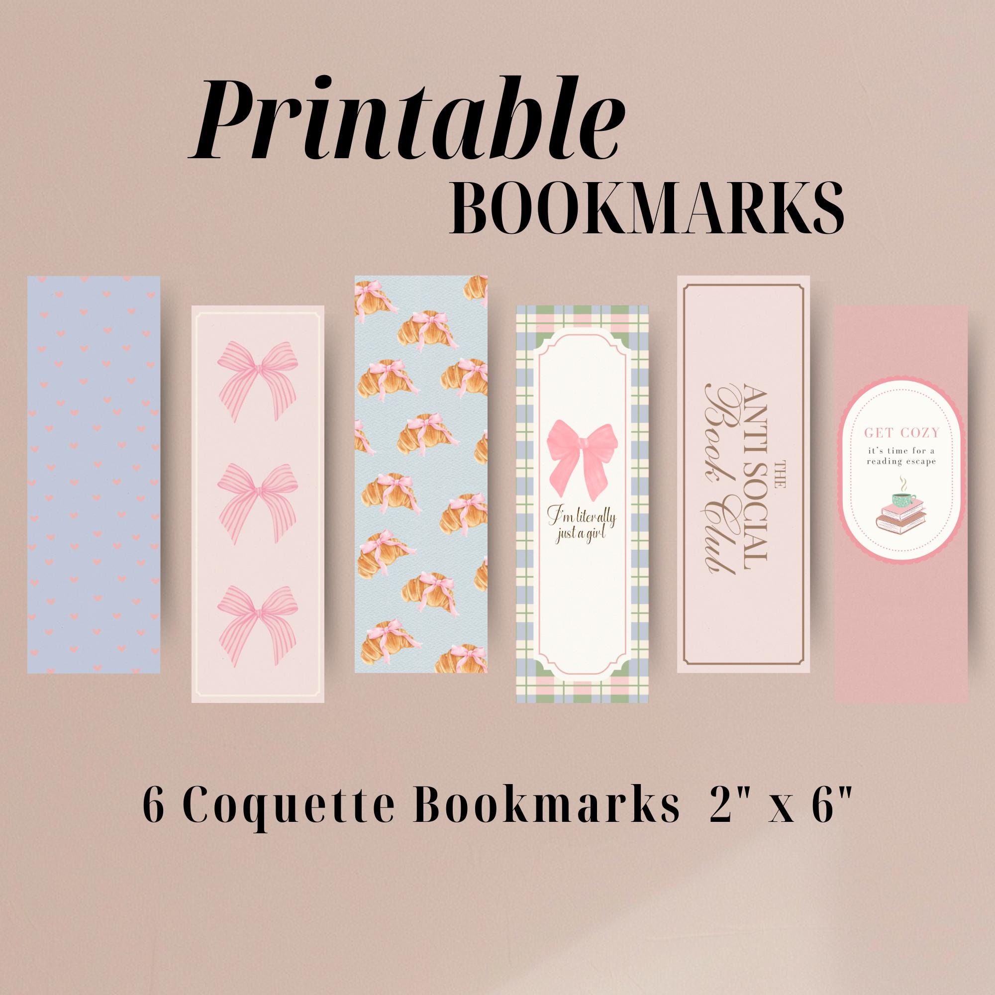 Set of 6 Coquette Printable Bookmarks, Cute Pastel, Book Lovers Gifts ...