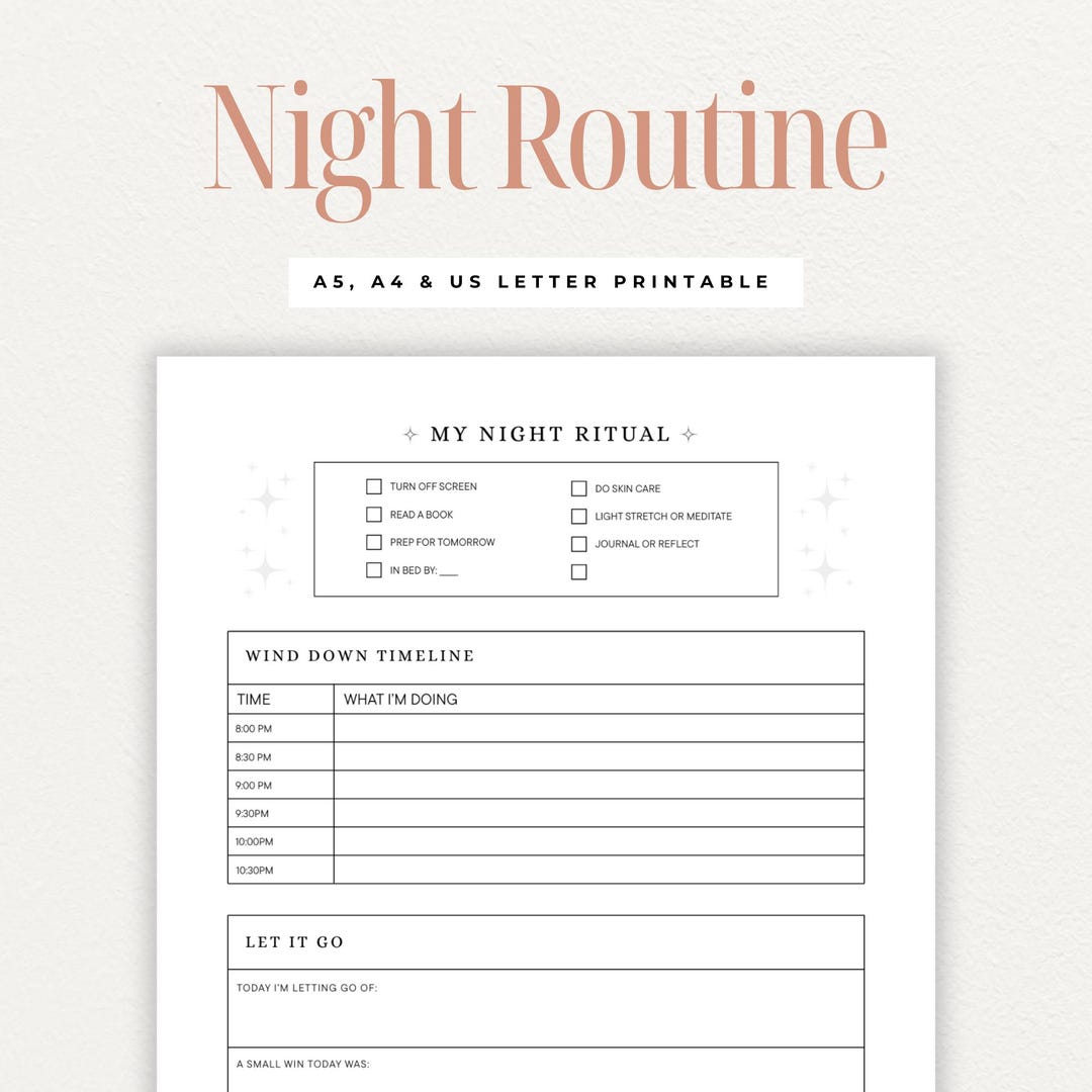 Night Routine Planner Printable, Bedtime Journal, Wind Down Tracker, Canva Template, Self Care ...