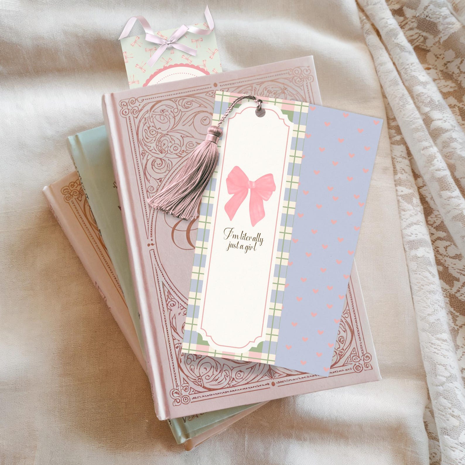 Set of 6 Coquette Printable Bookmarks, Cute Pastel, Book Lovers Gifts ...
