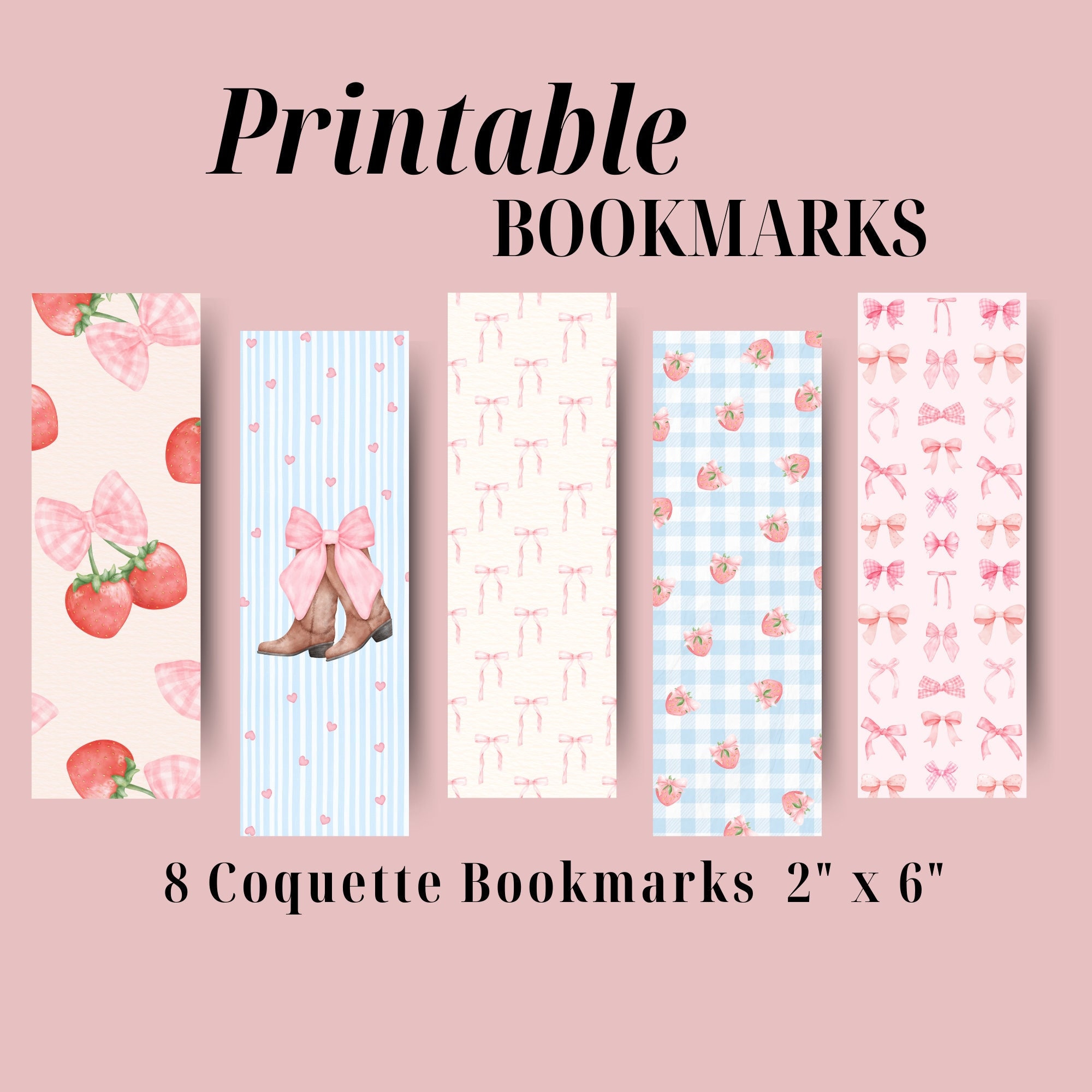 Set of 8 Coquette Printable Bookmarks | Cute Pastel | Digital Download ...