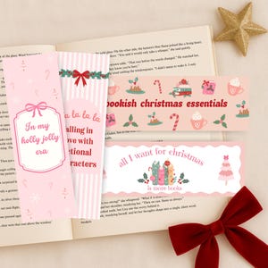 Set of 4 Printable Christmas Bookmark, Pink Aesthetic Book Lover's ...