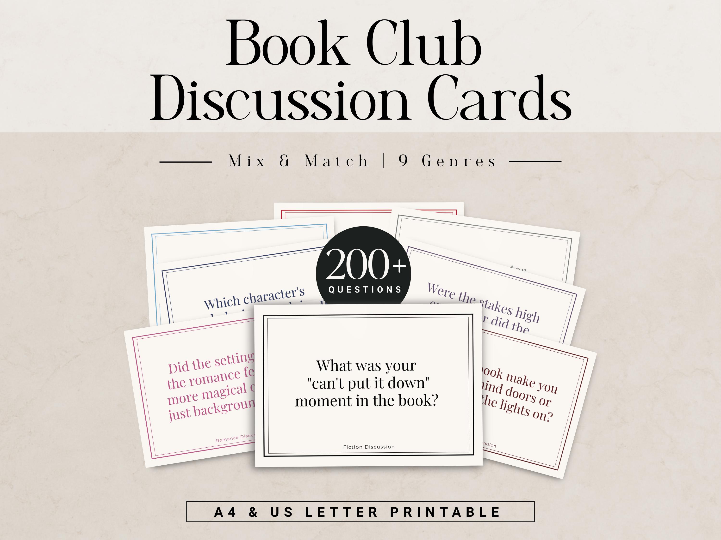 212 Book Club Discussion Cards, Fun Printable Questions, Book Club ...