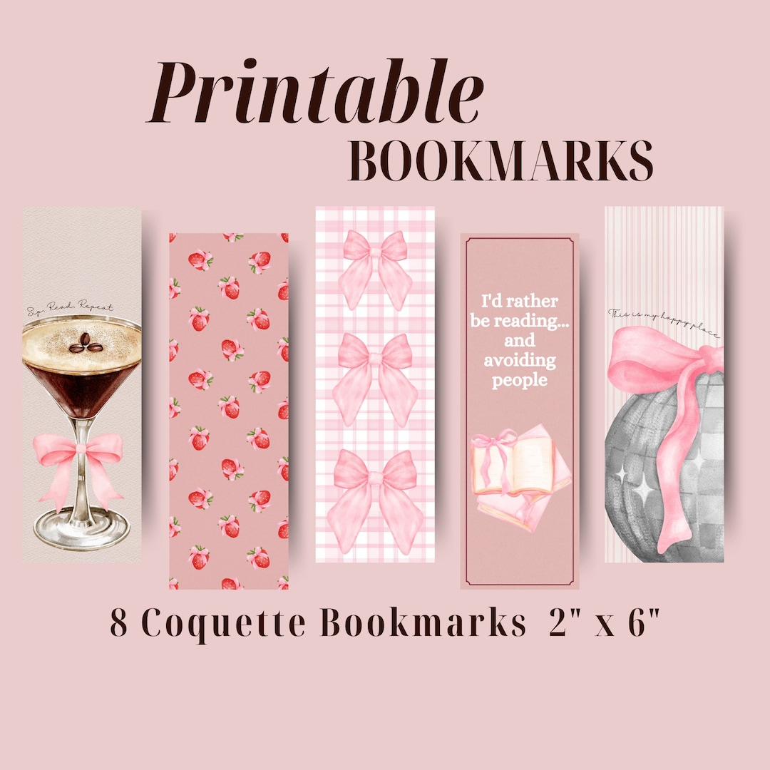 Set of 8 Coquette Printable Bookmarks | Digital Download | Book Lovers ...