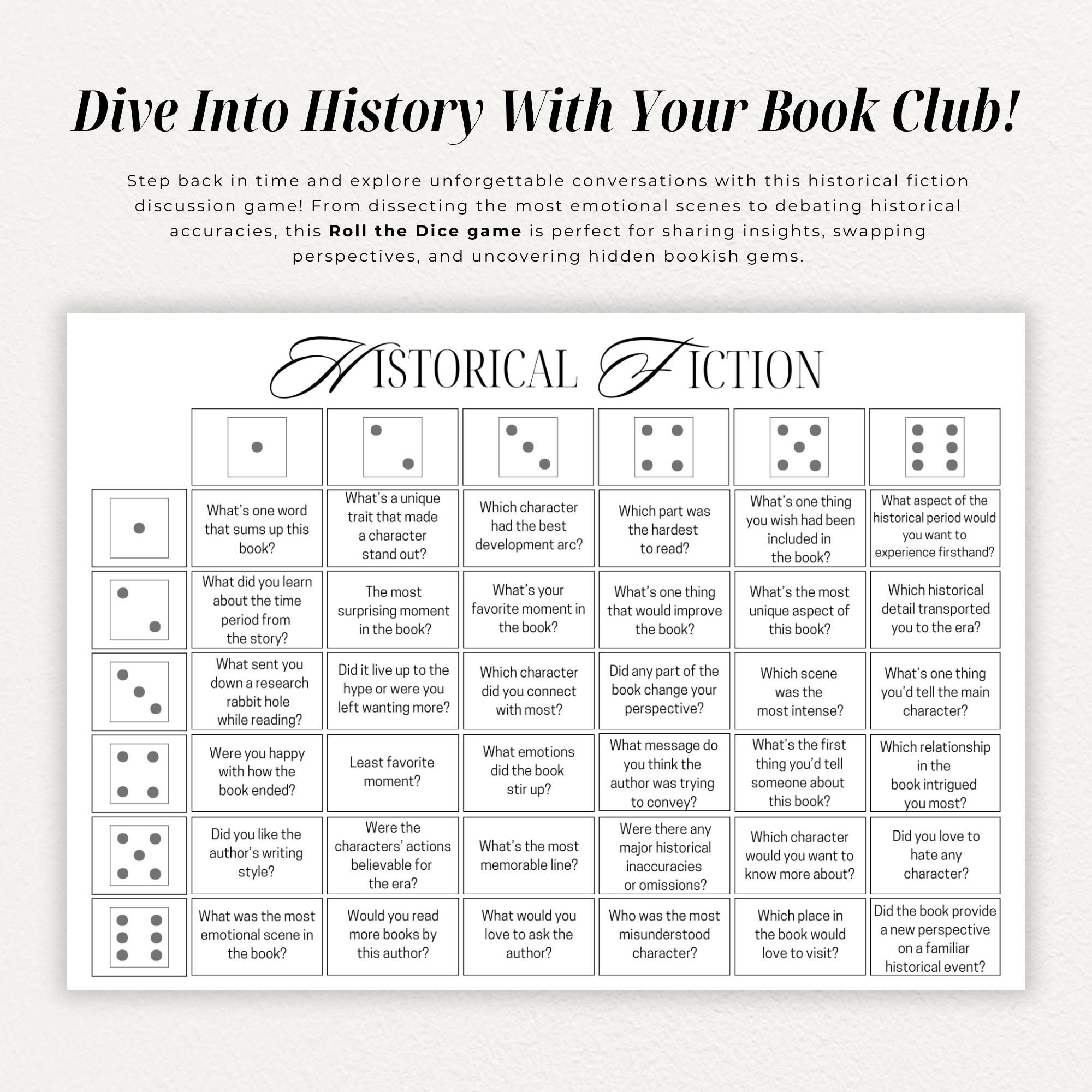 Book Club Discussion Questions Printable, Historical Fiction ...